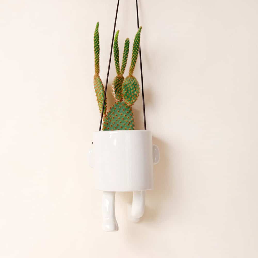 Cache pot suspendu blanc, céramique. ARTISANAT ESPAGNOL